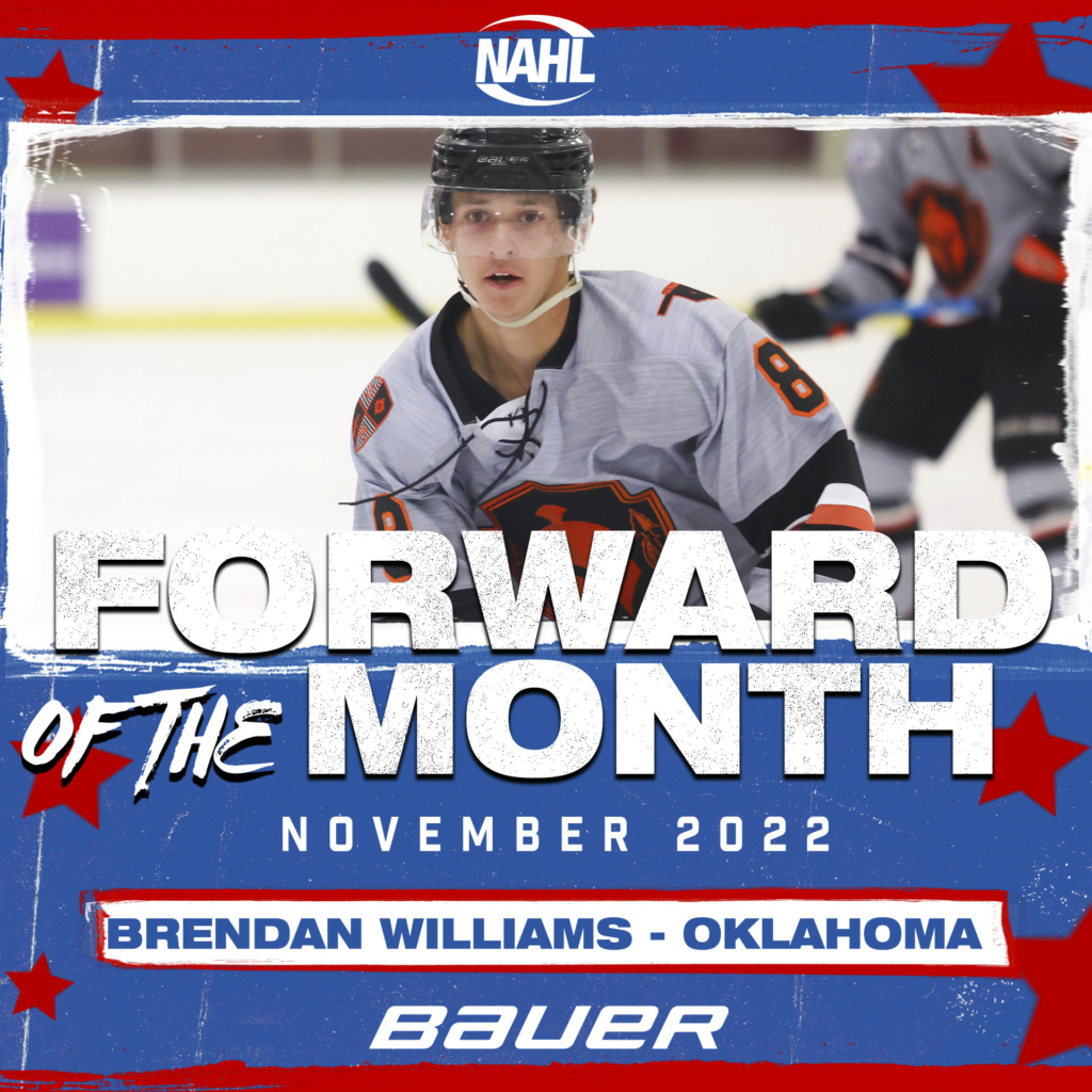 Brendan Williams Earns November Forward of the Month Honors - Oklahoma ...